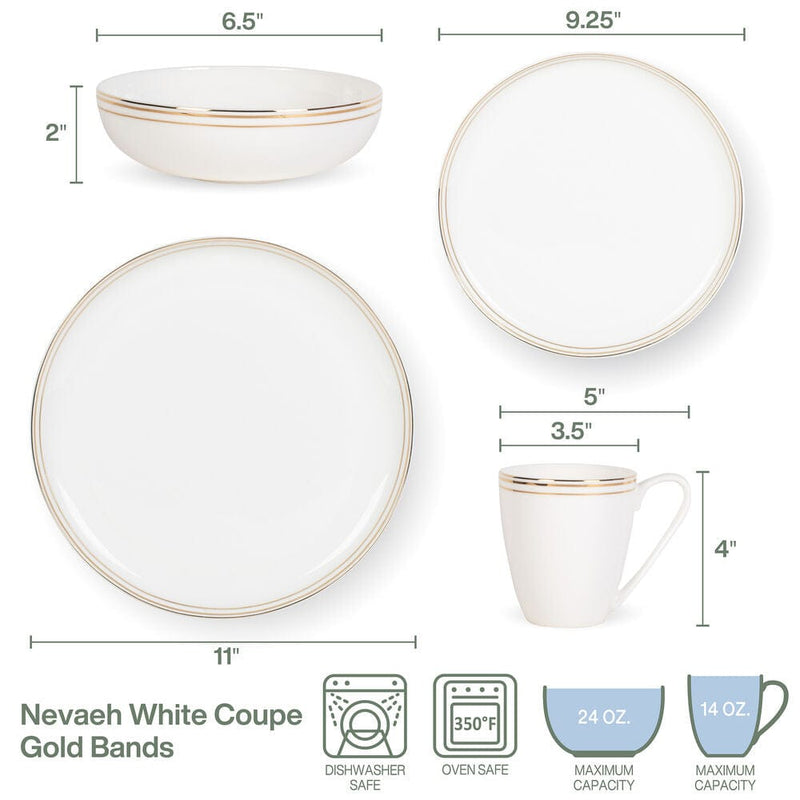 Nevaeh White Gold Bands 16 Piece Dinnerware Set, Service For 4