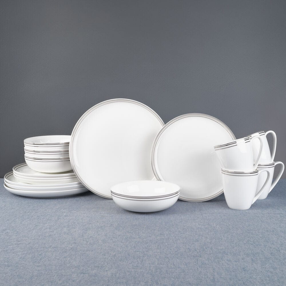 Nevaeh White Platinum Bands 16 Piece Dinnerware Set, Service For 4