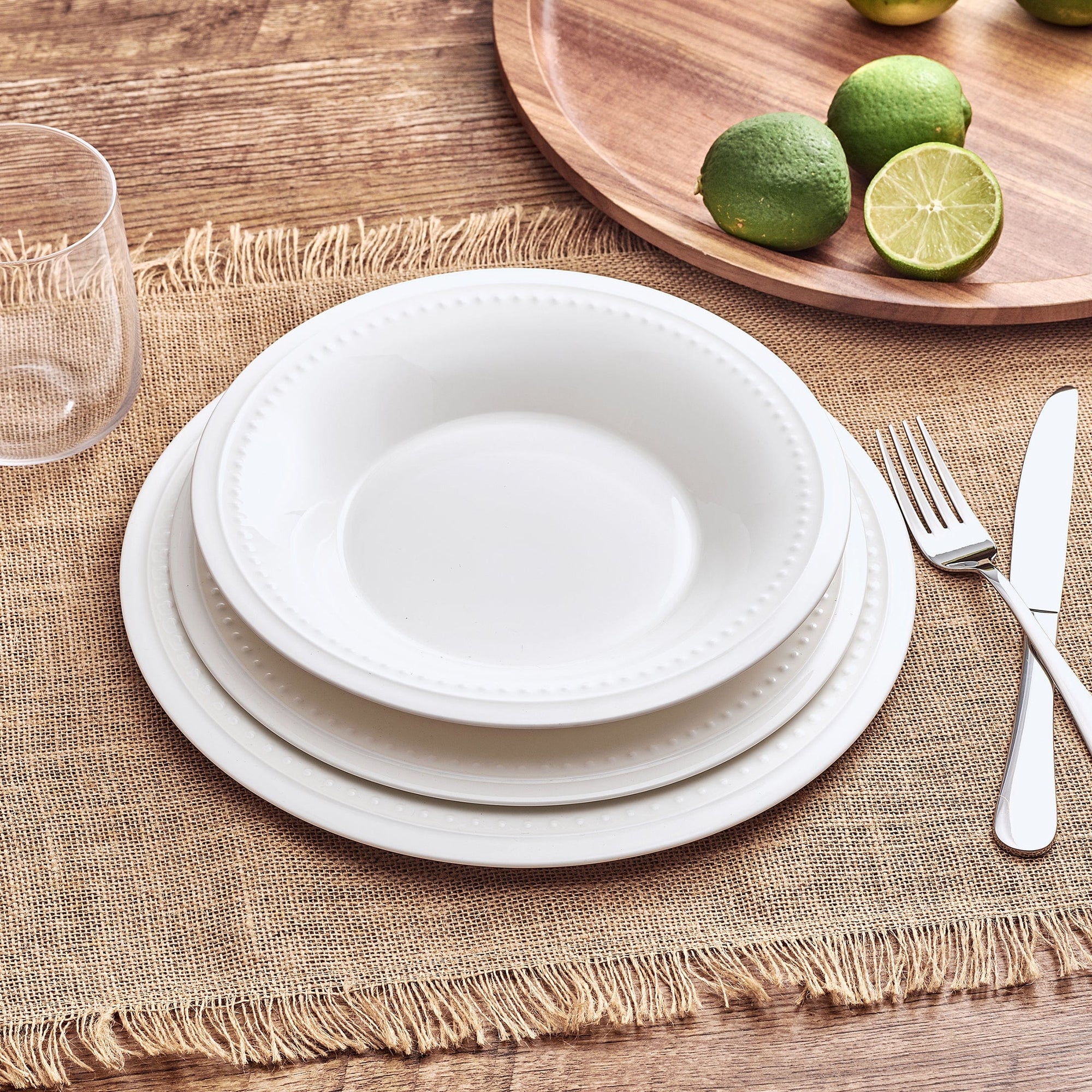 Nevaeh White Classic Bead 24 Piece Dinnerware Set, Service for 8