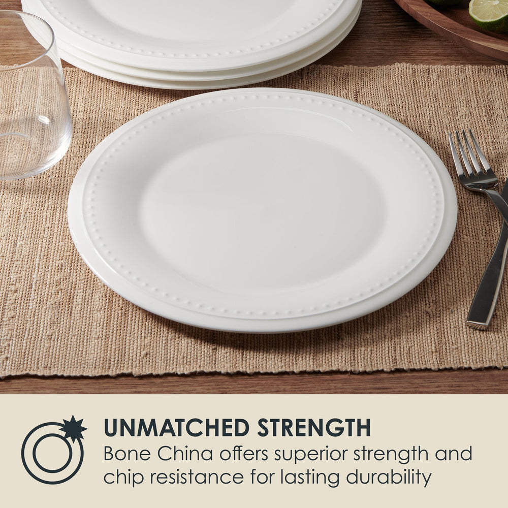 Nevaeh White Classic Bead Set of 4 Dinner Plates