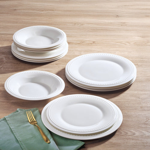 Nevaeh White Classic Bead 24 Piece Dinnerware Set, Service for 8