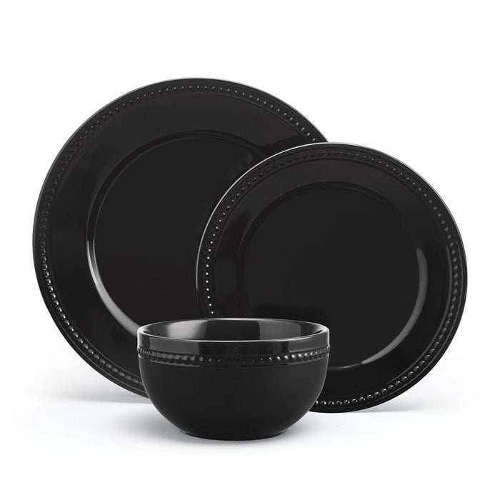 Classic Black Beaded 12 Piece Dinnerware Set, Service for 4