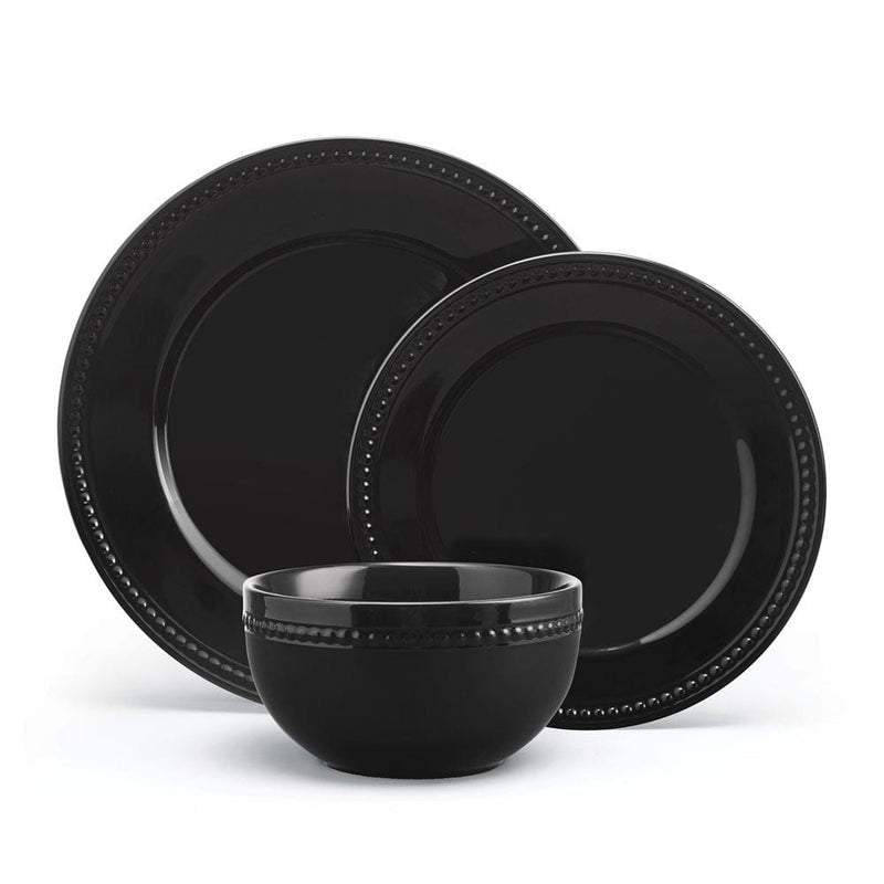 Classic Black Beaded 12 Piece Dinnerware Set, Service for 4
