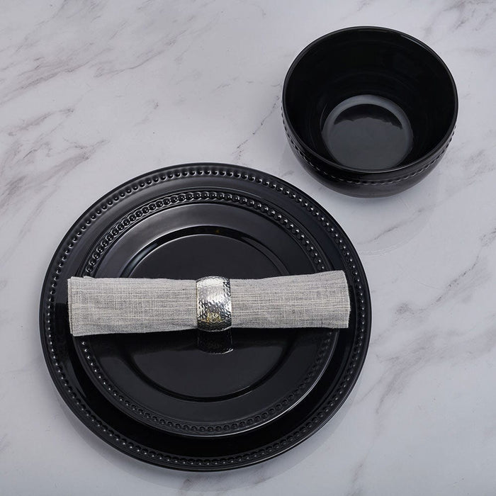 Classic Black Beaded 12 Piece Dinnerware Set, Service for 4