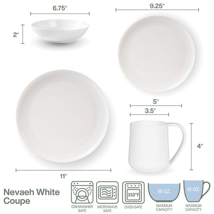 Nevaeh White Coupe 16 Piece Dinnerware Set, Service for 4