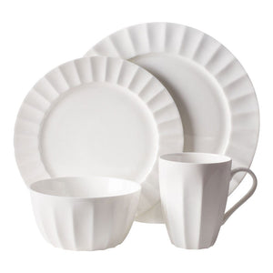 Nevaeh White Fluted 16 Piece Dinnerware Set, Service for 4
