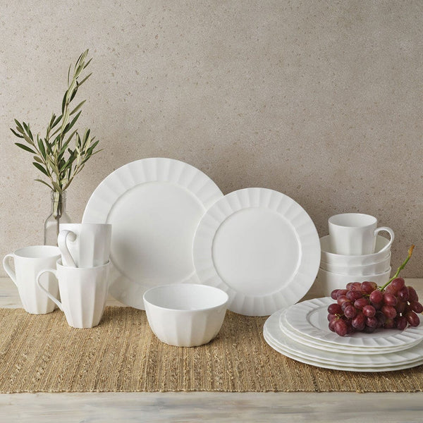 Nevaeh White Fluted 16 Piece Dinnerware Set, Service for 4